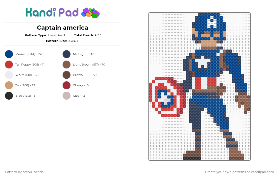 Captain america Fuse Bead Pattern - Kandi Pad | Kandi Patterns, Fuse ...
