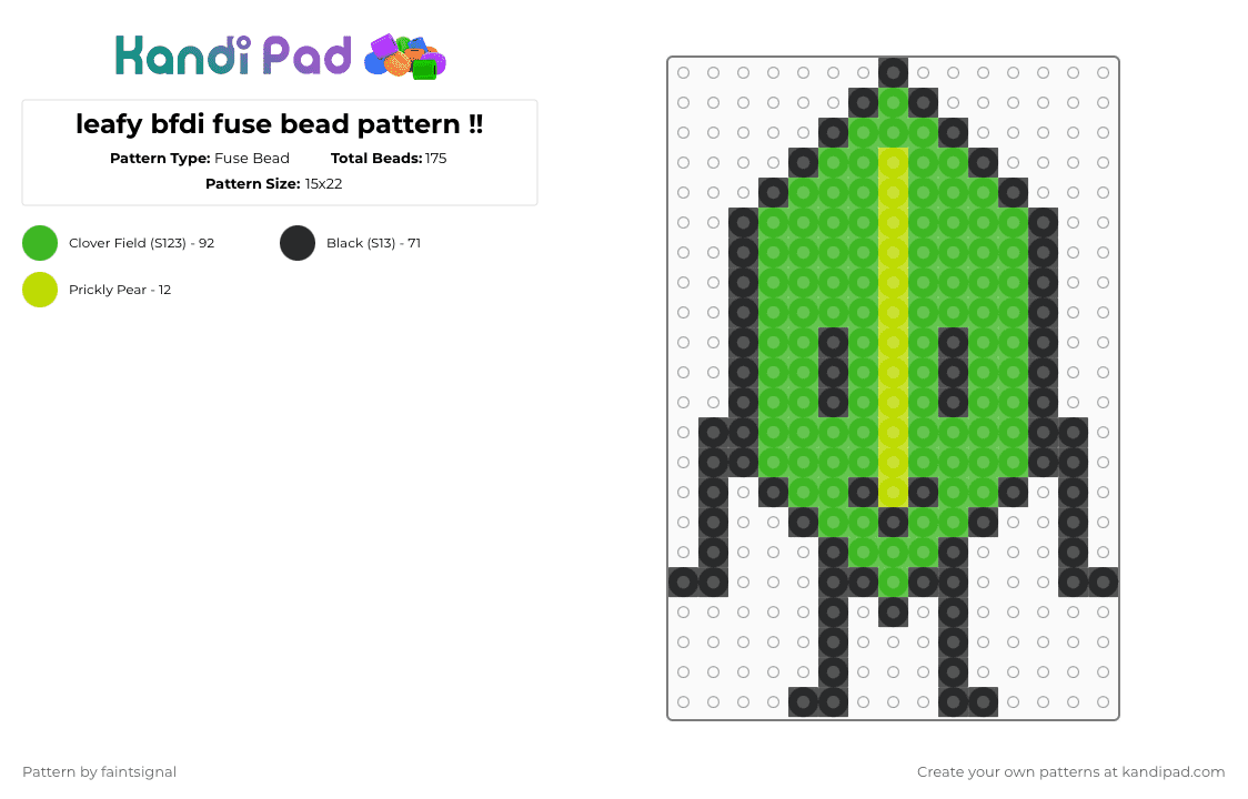 Leafy bfdi fuse bead pattern !! Fuse Bead Pattern - Kandi Pad | Kandi ...