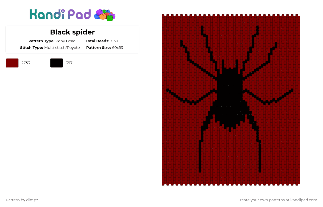 Black spider Pony Bead Pattern - Kandi Pad | Kandi Patterns, Fuse Bead ...