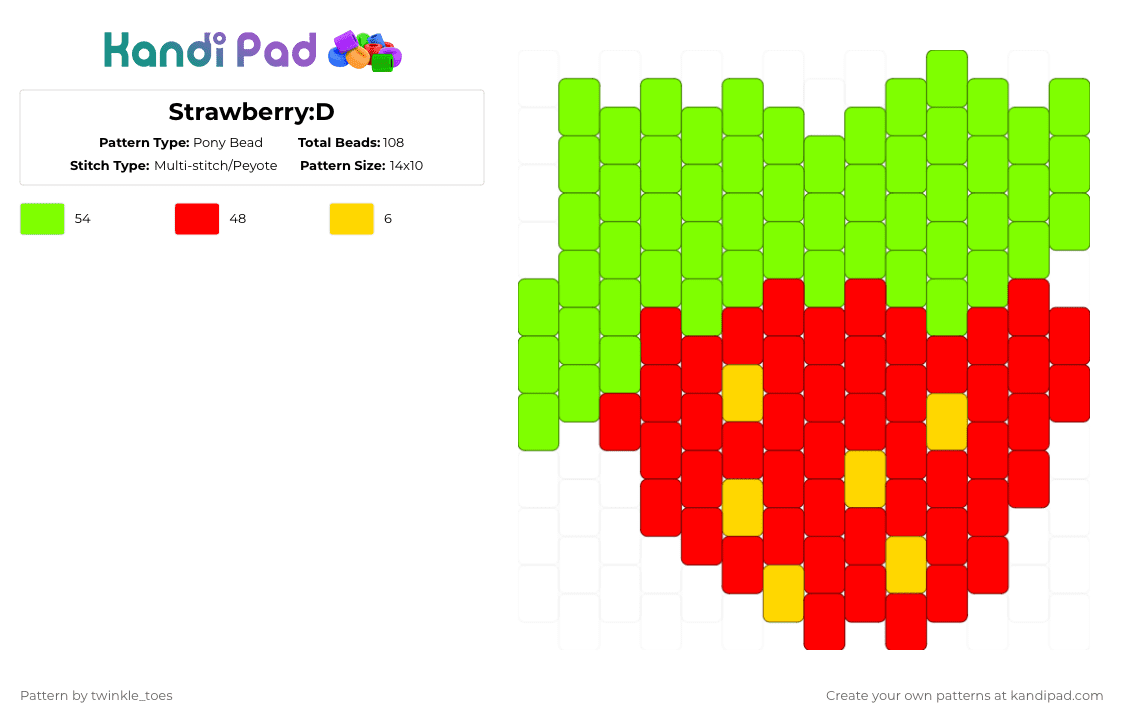 Strawberry:D Pony Bead Pattern - Kandi Pad | Kandi Patterns, Fuse Bead ...