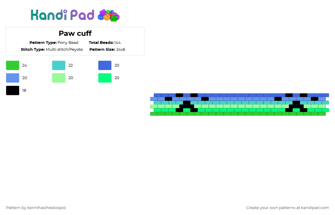 Paw cuff Pony Bead Pattern - Kandi Pad | Kandi Patterns, Fuse Bead ...