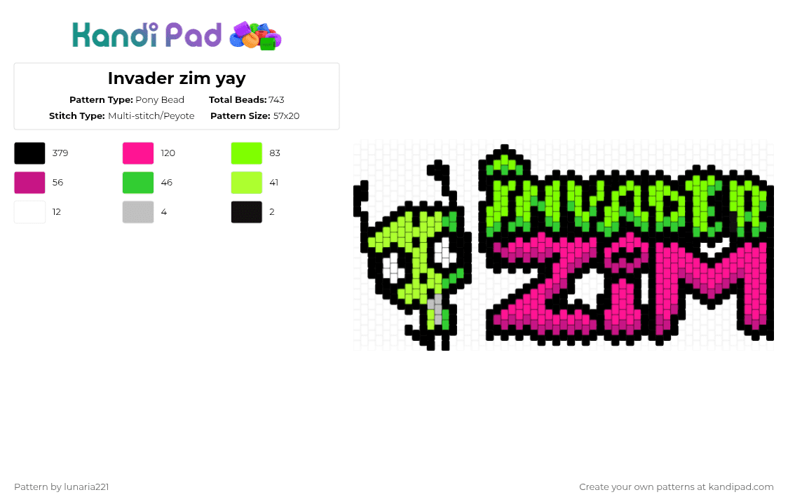 INVADER ZIM Collection - Kandi Pad | Kandi Patterns, Fuse Bead Patterns ...