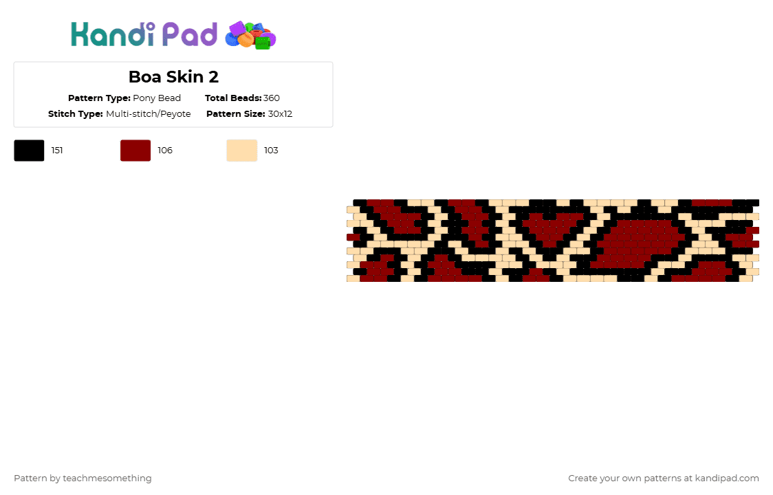 Boa Skin 2 Pony Bead Pattern - Kandi Pad | Kandi Patterns, Fuse Bead ...