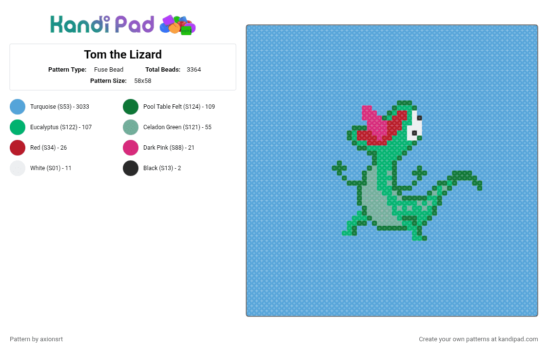 Tom the Lizard Fuse Bead Pattern - Kandi Pad | Kandi Patterns, Fuse ...