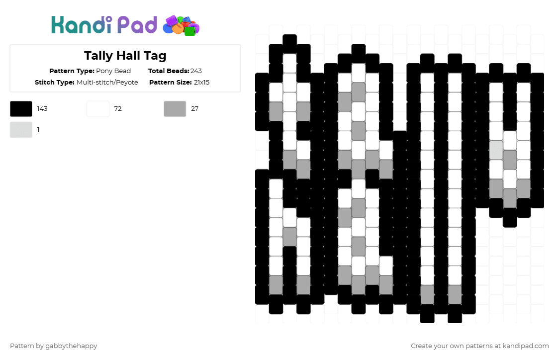 Tally Hall Tag Pony Bead Pattern - Kandi Pad | Kandi Patterns, Fuse ...