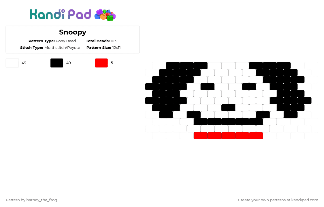 Snoopy Pony Bead Pattern - Kandi Pad | Kandi Patterns, Fuse Bead ...