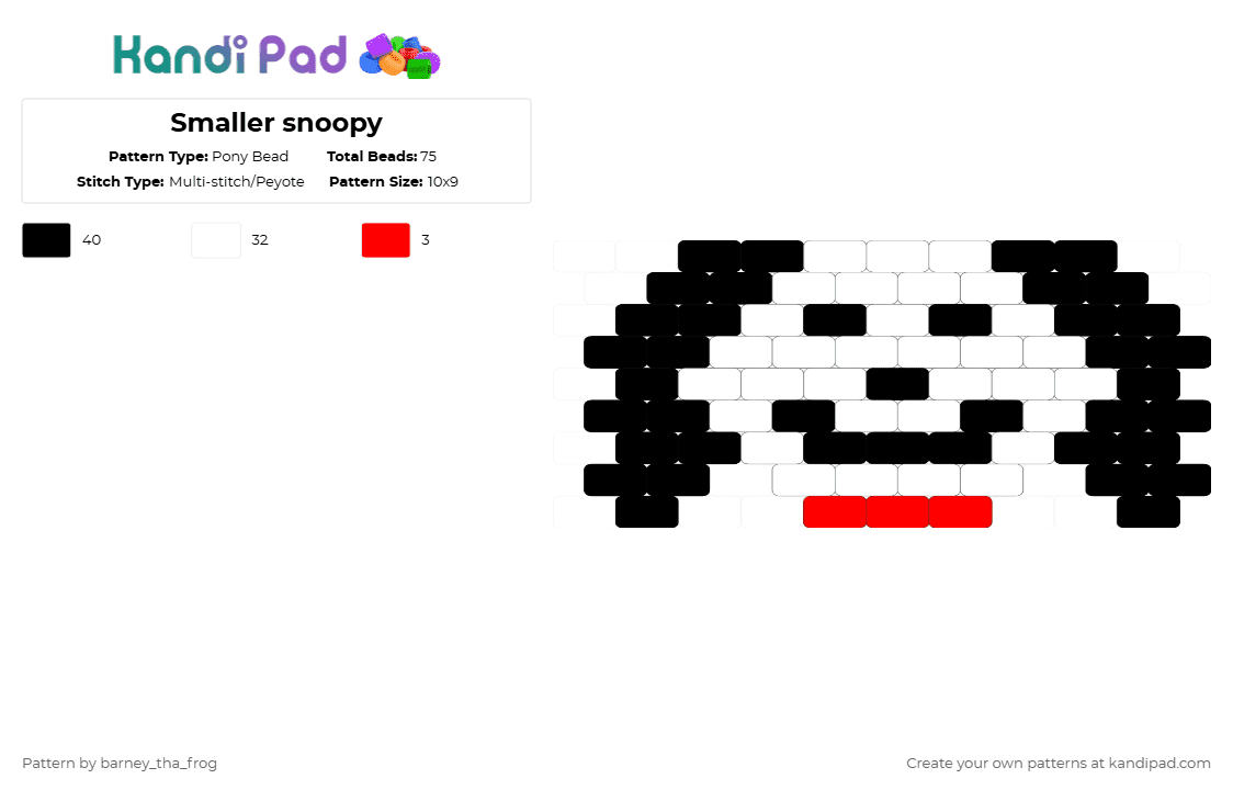 Smaller snoopy Pony Bead Pattern - Kandi Pad | Kandi Patterns, Fuse ...