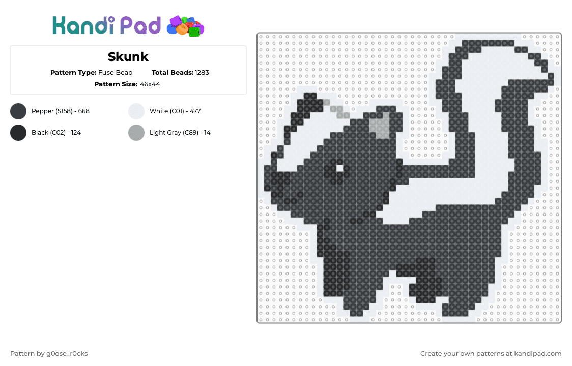 Skunk Fuse Bead Pattern - Kandi Pad | Kandi Patterns, Fuse Bead ...