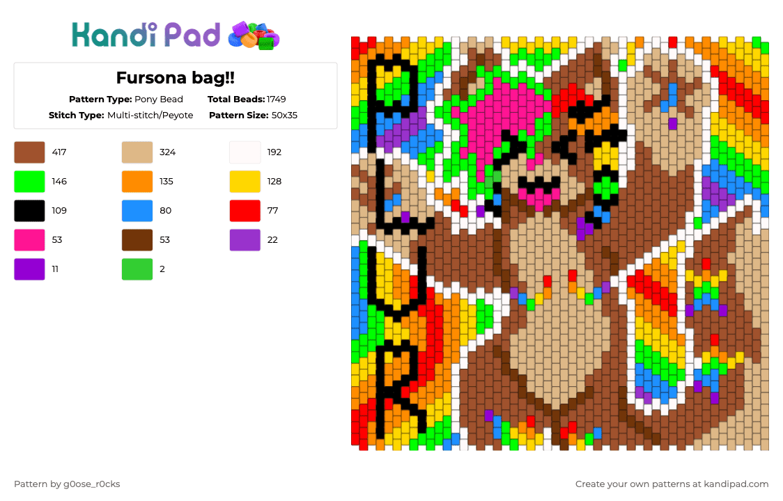 Fursona bag!! Pony Bead Pattern - Kandi Pad | Kandi Patterns, Fuse Bead ...
