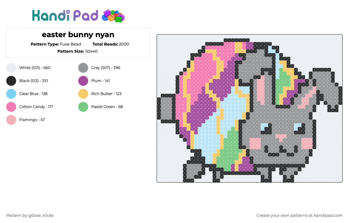 Easter bunny nyan Fuse Bead Pattern - Kandi Pad | Kandi Patterns, Fuse ...