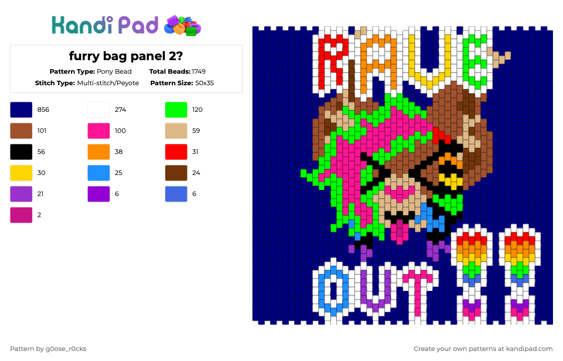 Furry bag panel 2? Pony Bead Pattern - Kandi Pad | Kandi Patterns, Fuse ...