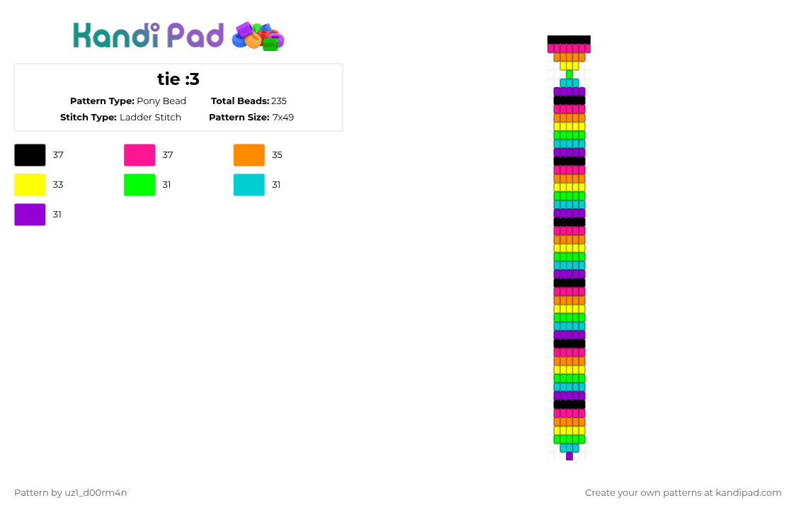 Tie :3 Pony Bead Pattern - Kandi Pad | Kandi Patterns, Fuse Bead ...