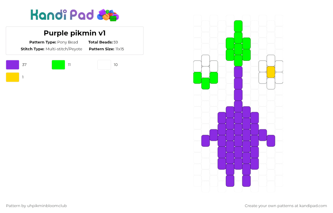 Purple pikmin v1 Pony Bead Pattern - Kandi Pad | Kandi Patterns, Fuse ...