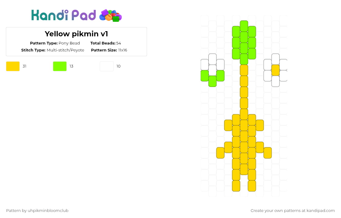 Yellow pikmin v1 Pony Bead Pattern - Kandi Pad | Kandi Patterns, Fuse ...