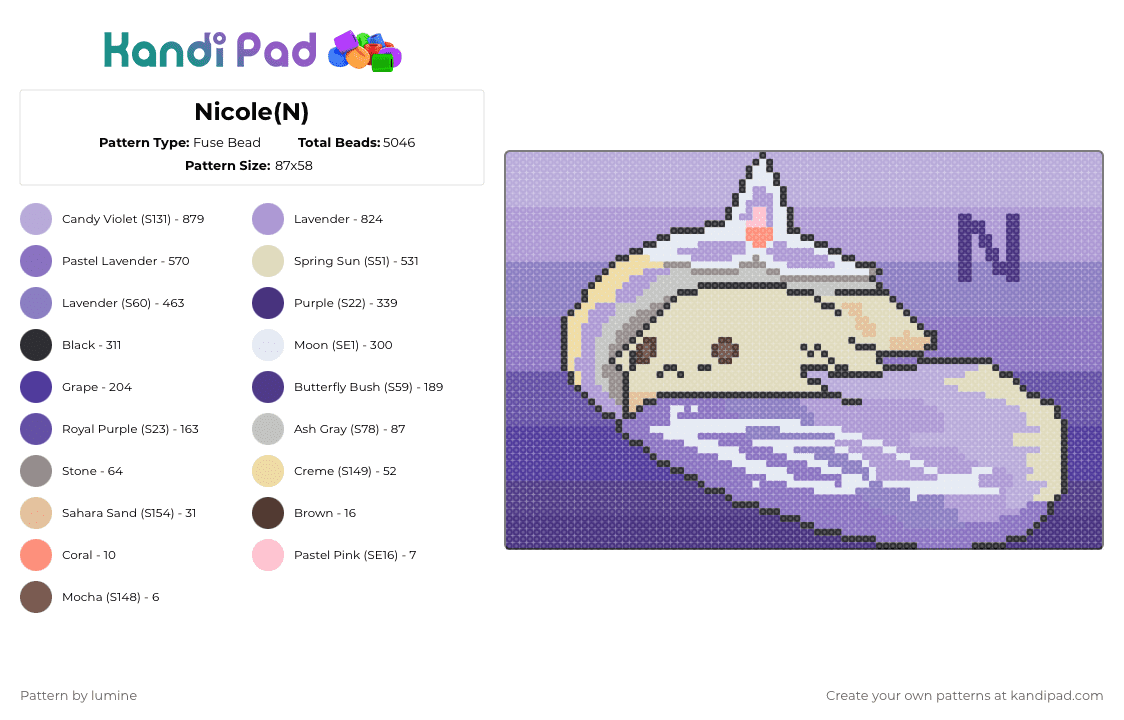 Nicole(N) Fuse Bead Pattern - Kandi Pad | Kandi Patterns, Fuse Bead ...