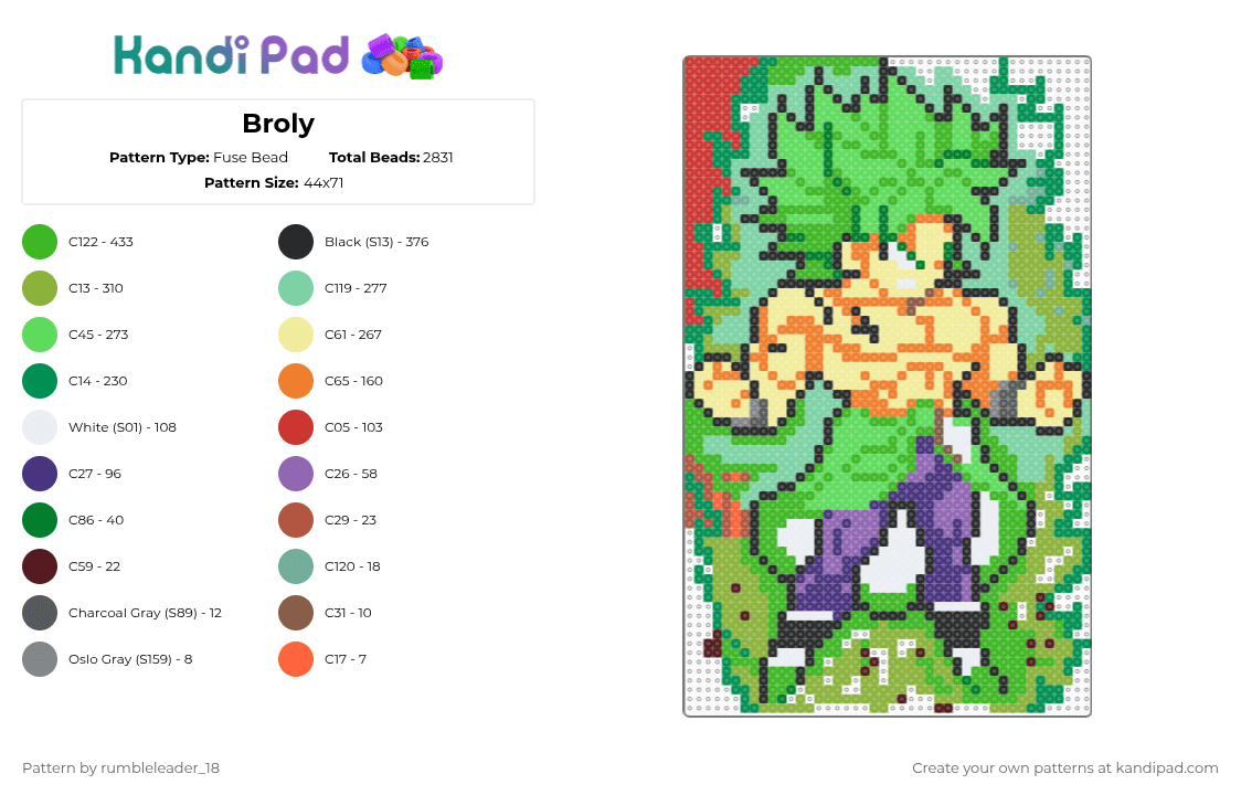Broly Fuse Bead Pattern - Kandi Pad | Kandi Patterns, Fuse Bead ...