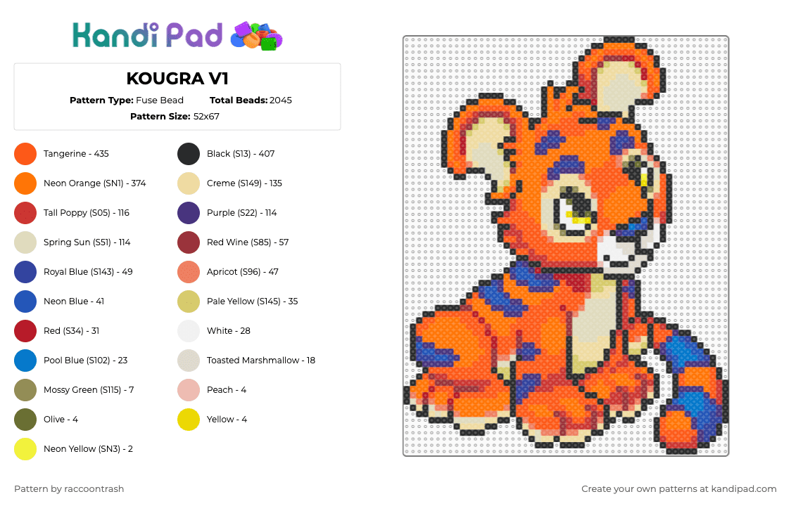 KOUGRA V1 Fuse Bead Pattern - Kandi Pad | Kandi Patterns, Fuse Bead ...