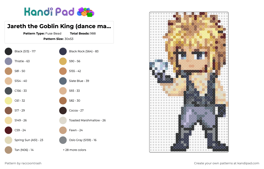 Jareth the Goblin King (dance magic dance) Fuse Bead Pattern - Kandi ...