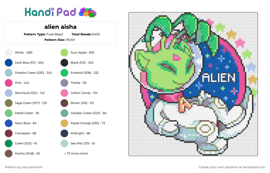 Alien aisha Fuse Bead Pattern - Kandi Pad | Kandi Patterns, Fuse Bead ...