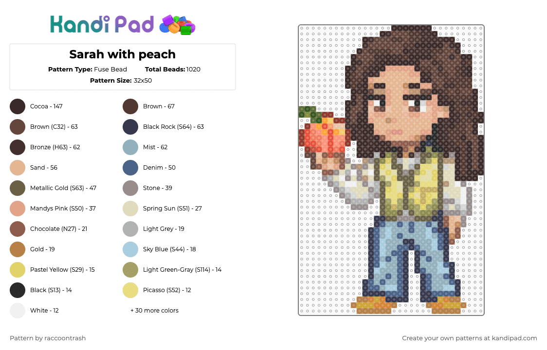 Sarah with peach Fuse Bead Pattern - Kandi Pad | Kandi Patterns, Fuse ...