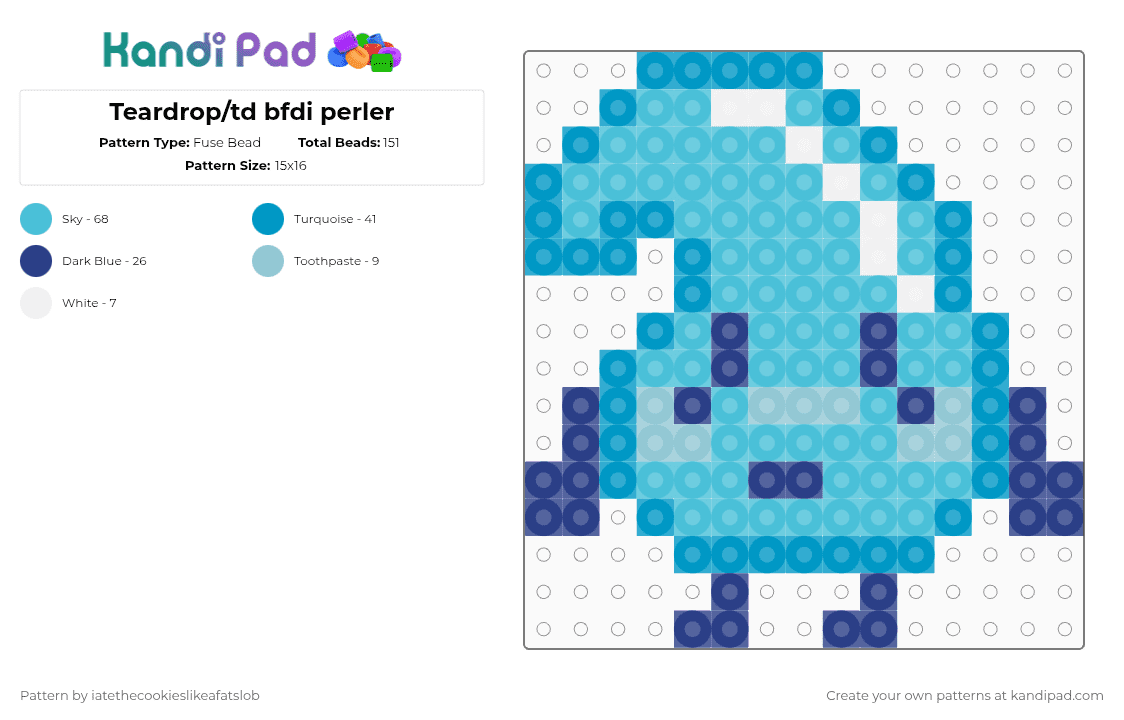 Teardrop/td bfdi perler Fuse Bead Pattern - Kandi Pad | Kandi Patterns ...