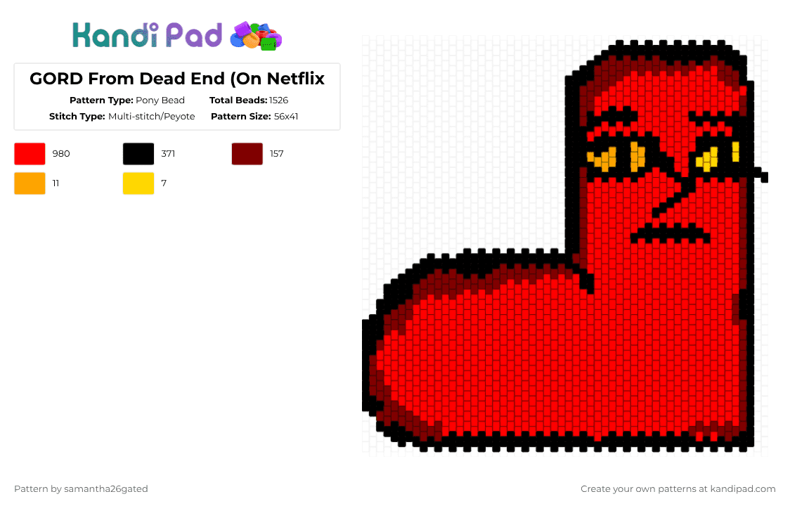 GORD From Dead End (On Netflix Pony Bead Pattern - Kandi Pad | Kandi ...