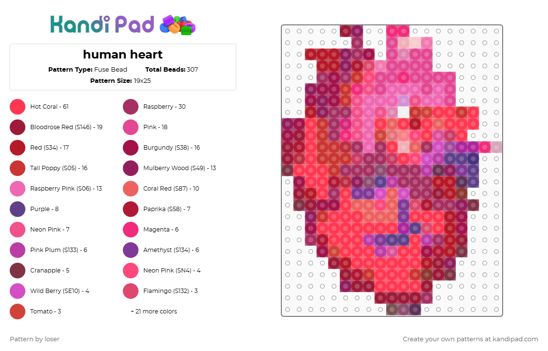 Human heart Fuse Bead Pattern - Kandi Pad | Kandi Patterns, Fuse Bead ...