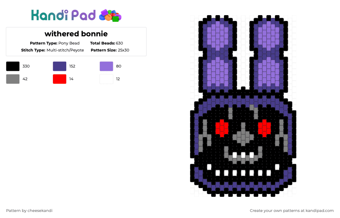 Withered bonnie Pony Bead Pattern - Kandi Pad | Kandi Patterns, Fuse ...