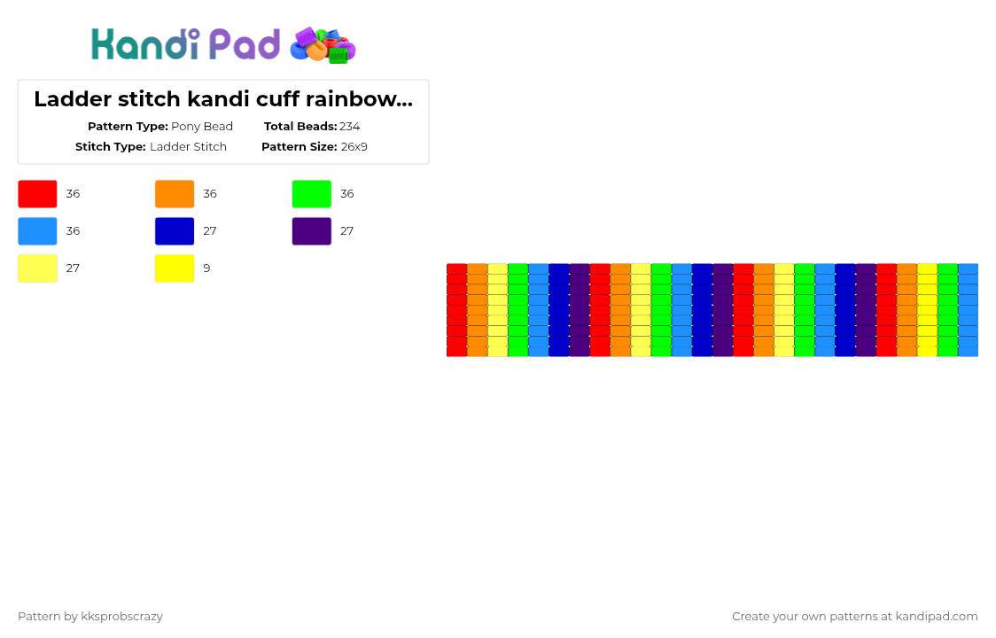 Ladder stitch kandi cuff rainbow kid core💅 Pony Bead Pattern - Kandi ...