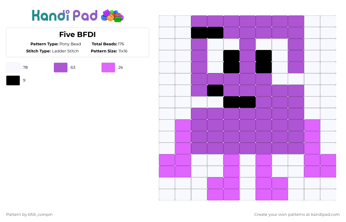 Five BFDI Pony Bead Pattern - Kandi Pad | Kandi Patterns, Fuse Bead ...