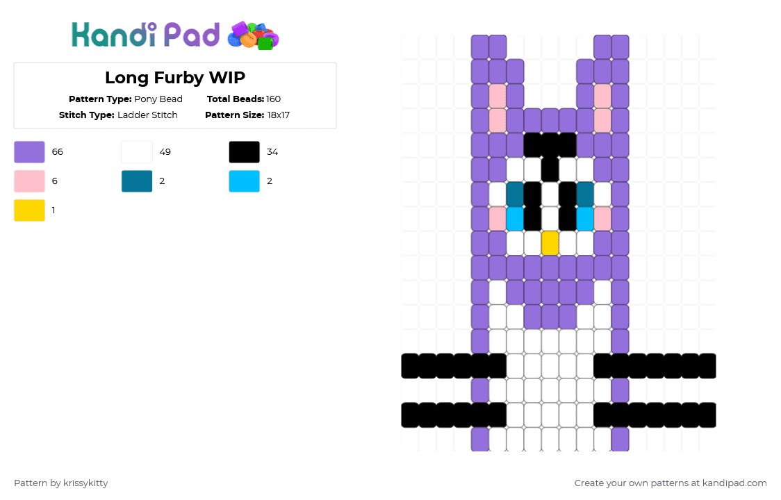 Long Furby WIP Pony Bead Pattern - Kandi Pad | Kandi Patterns, Fuse ...