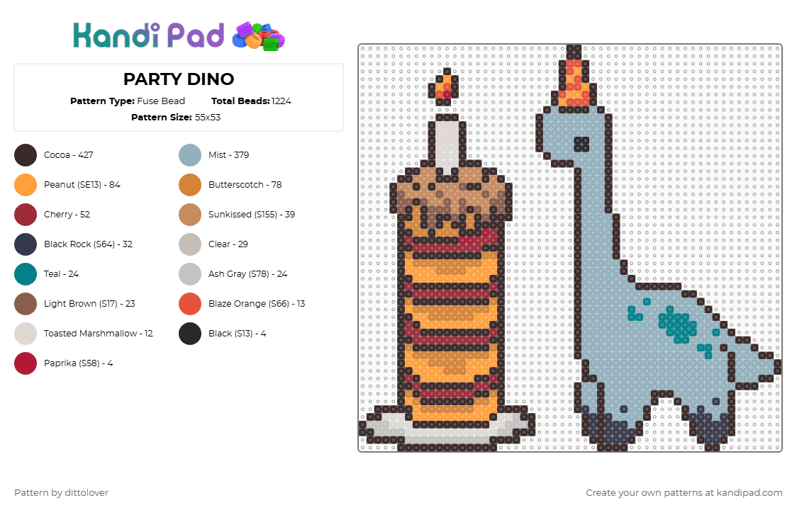 PARTY DINO Fuse Bead Pattern - Kandi Pad | Kandi Patterns, Fuse Bead ...