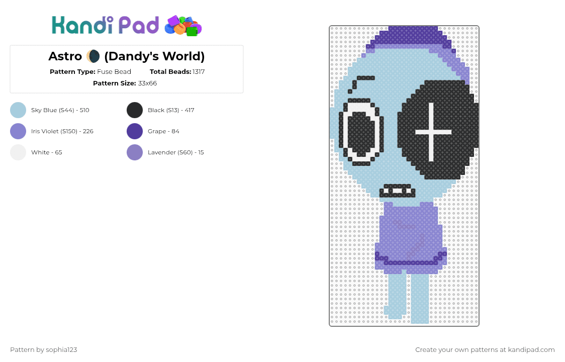 Astro 🌘 (Dandy's World) Fuse Bead Pattern - Kandi Pad | Kandi Patterns ...