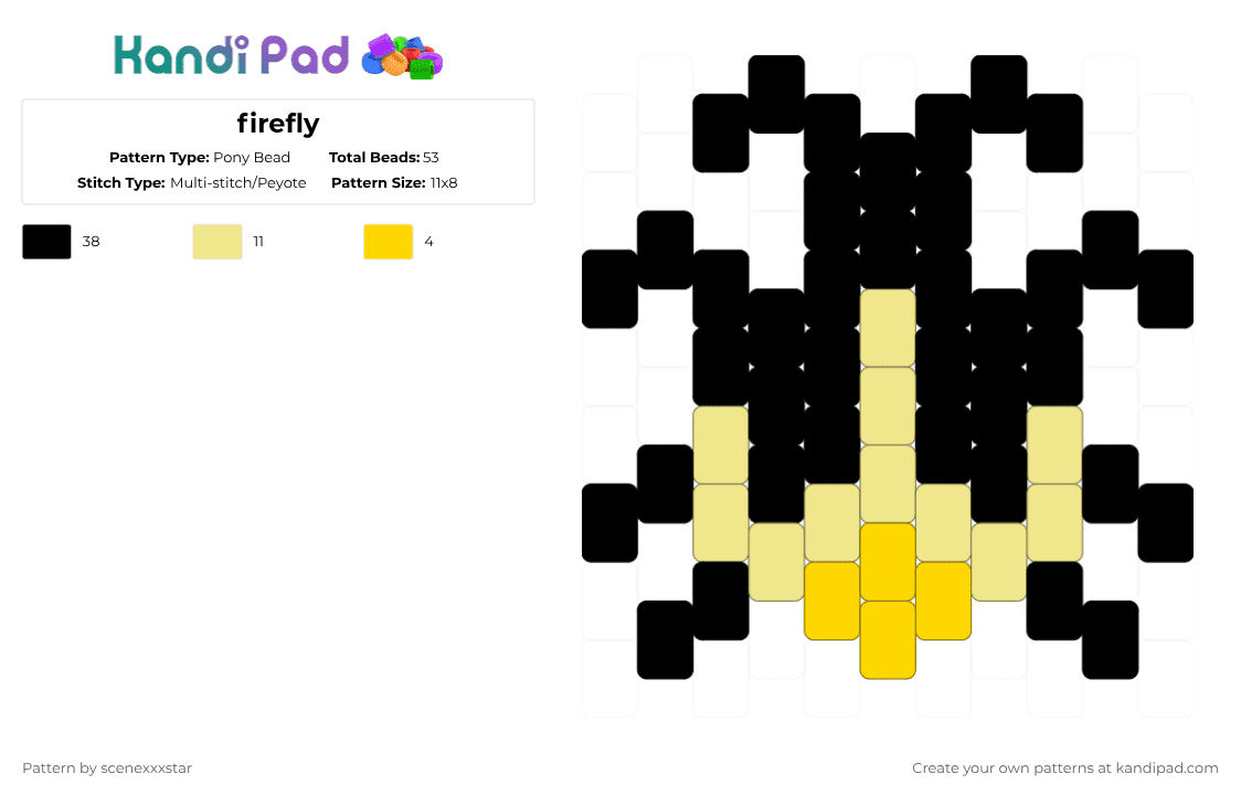 Firefly Pony Bead Pattern - Kandi Pad | Kandi Patterns, Fuse Bead ...