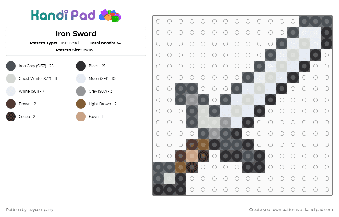 Iron Sword Fuse Bead Pattern - Kandi Pad | Kandi Patterns, Fuse Bead ...