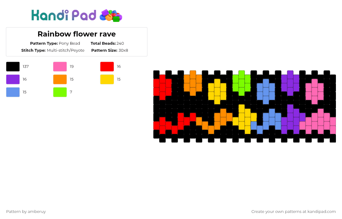 Rainbow flower rave Pony Bead Pattern - Kandi Pad | Kandi Patterns ...