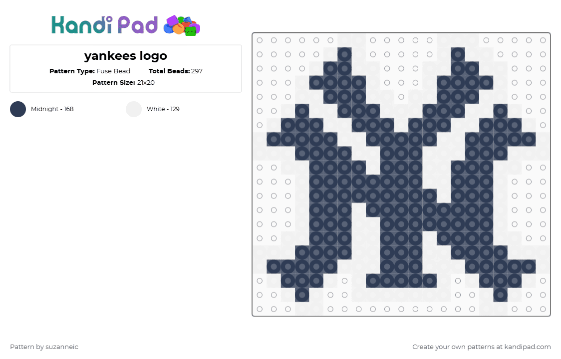 Yankees logo Fuse Bead Pattern - Kandi Pad | Kandi Patterns, Fuse Bead ...