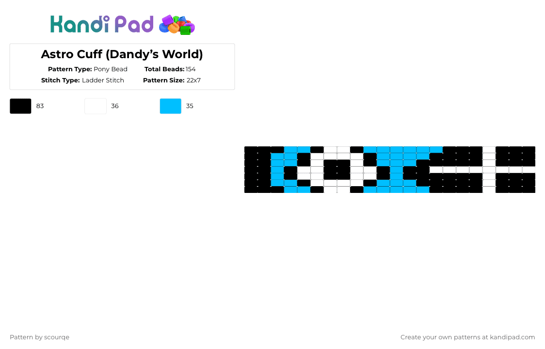 Astro Cuff (Dandy’s World) Pony Bead Pattern - Kandi Pad | Kandi ...