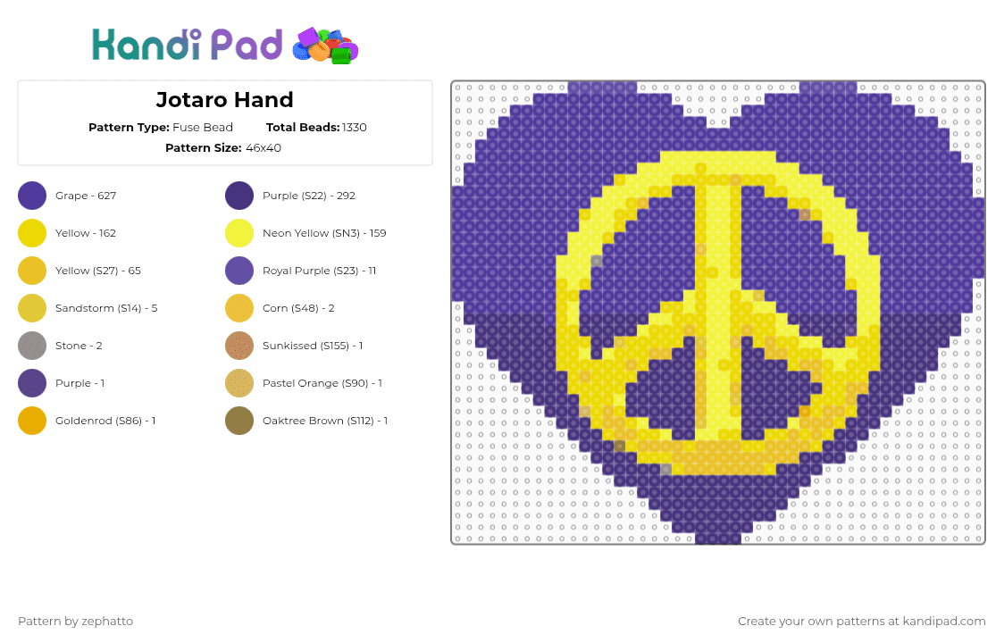 Josuke Fuse Bead Pattern - Kandi Pad | Kandi Patterns, Fuse Bead ...