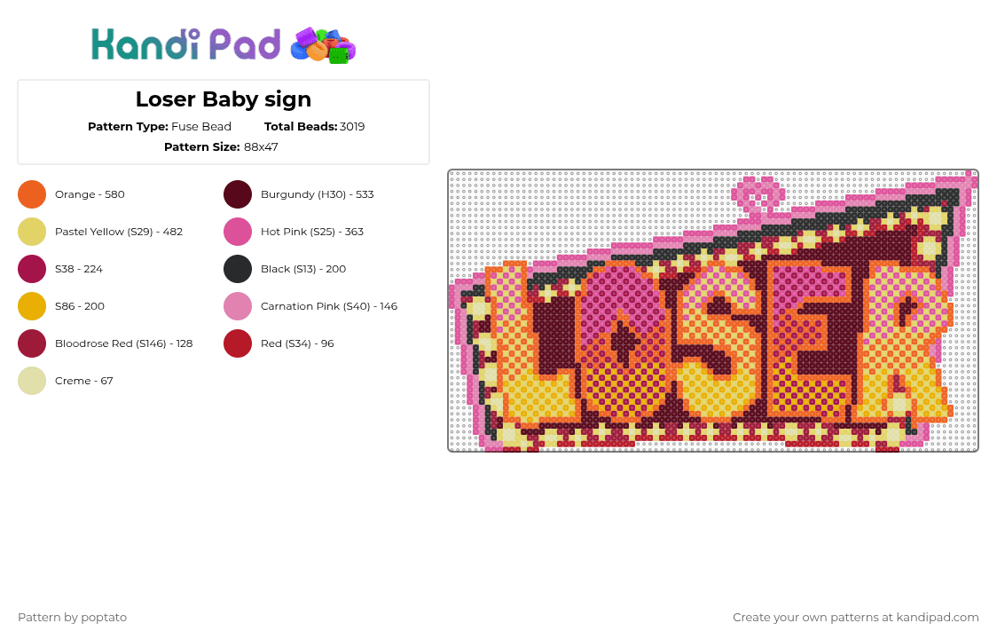 Loser Baby sign Fuse Bead Pattern - Kandi Pad | Kandi Patterns, Fuse ...