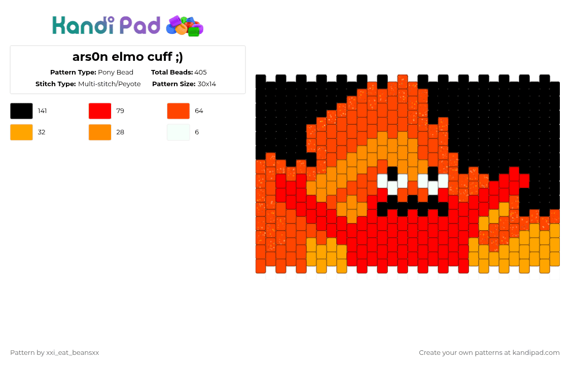Ars0n elmo cuff ;) Pony Bead Pattern - Kandi Pad | Kandi Patterns, Fuse ...