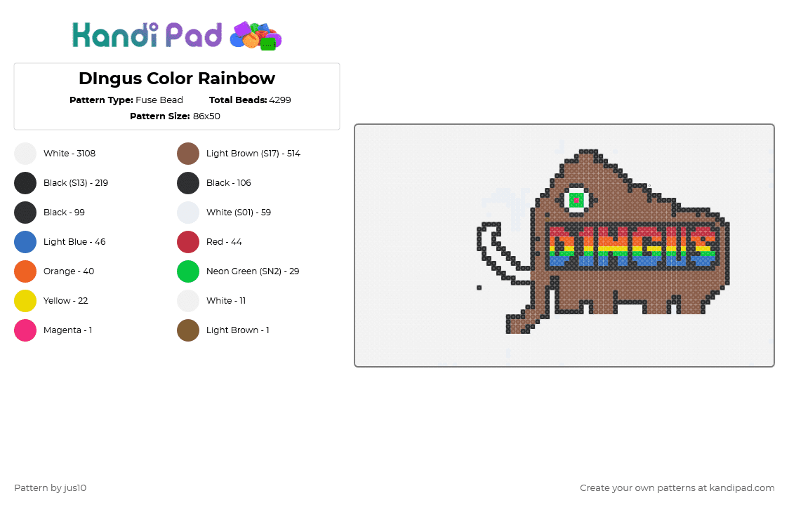 DIngus Color Rainbow Fuse Bead Pattern - Kandi Pad | Kandi Patterns ...