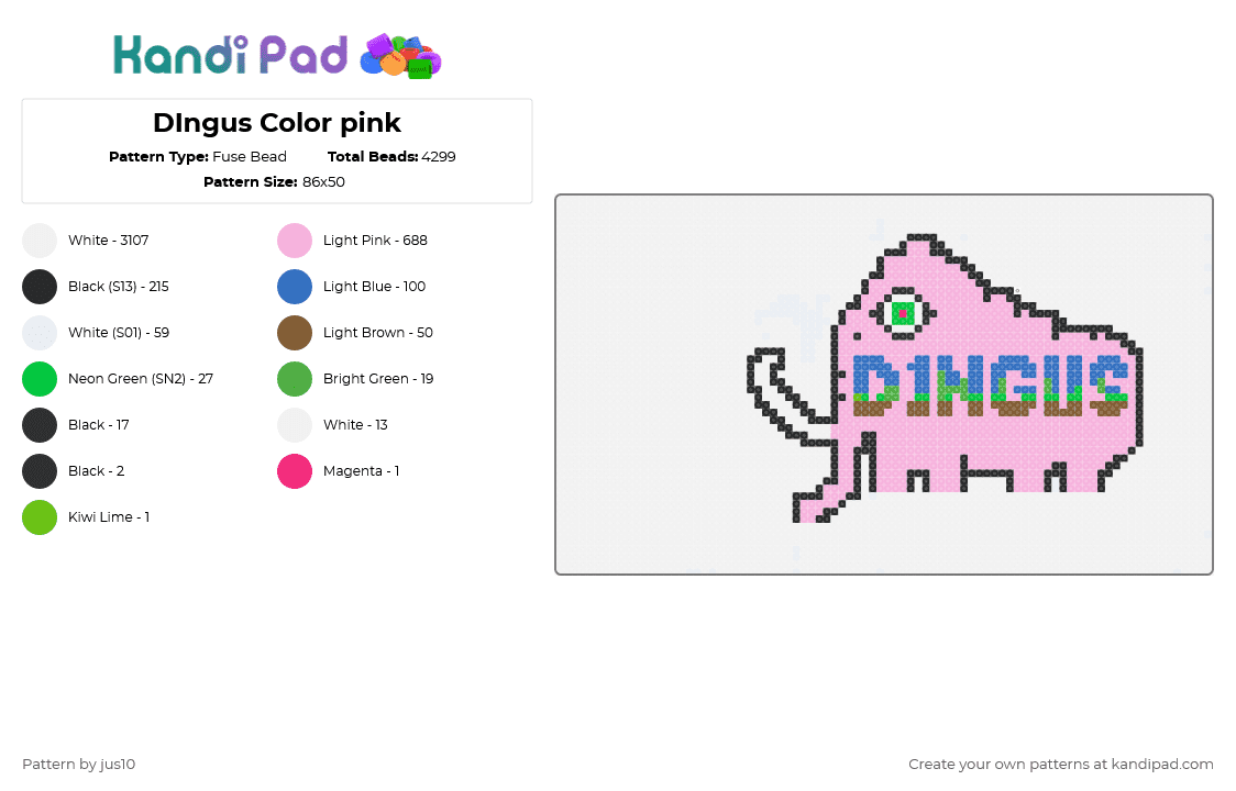 DIngus Color pink Fuse Bead Pattern - Kandi Pad | Kandi Patterns, Fuse ...