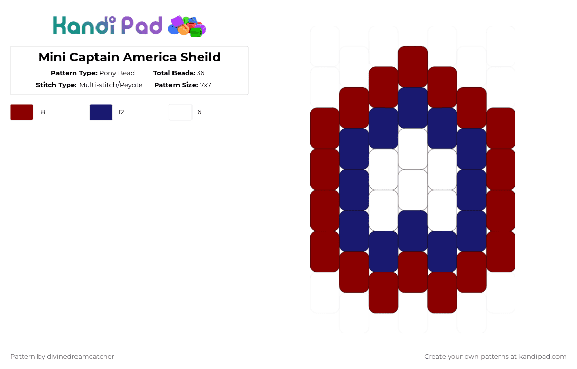Mini Captain America Sheild Pony Bead Pattern - Kandi Pad | Kandi ...