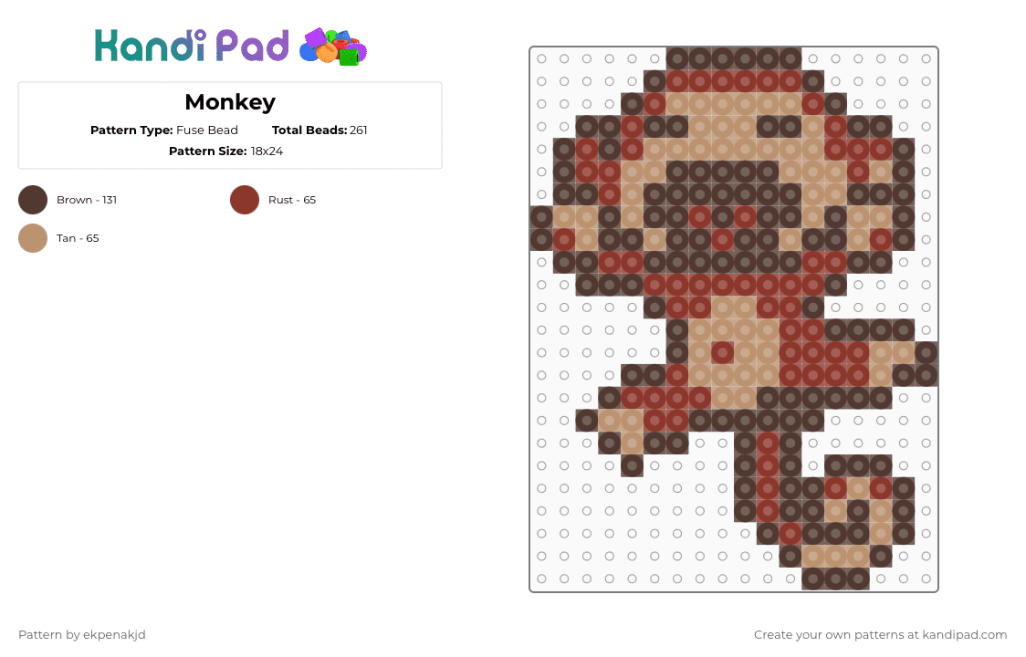 Monkey Fuse Bead Pattern - Kandi Pad | Kandi Patterns, Fuse Bead ...