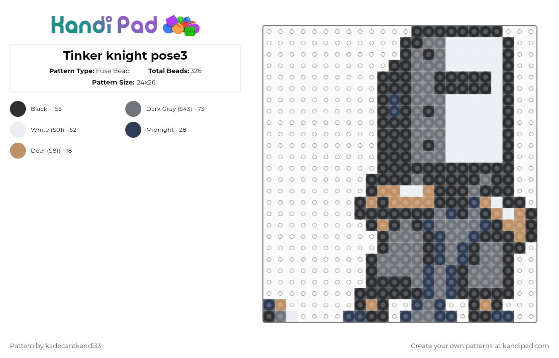 Tinker knight pose3 Fuse Bead Pattern - Kandi Pad | Kandi Patterns ...