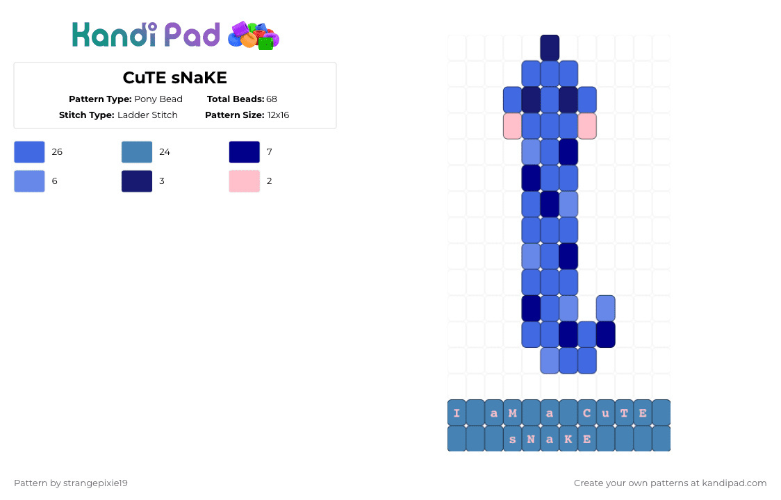 CuTE sNaKE Pony Bead Pattern - Kandi Pad | Kandi Patterns, Fuse Bead ...
