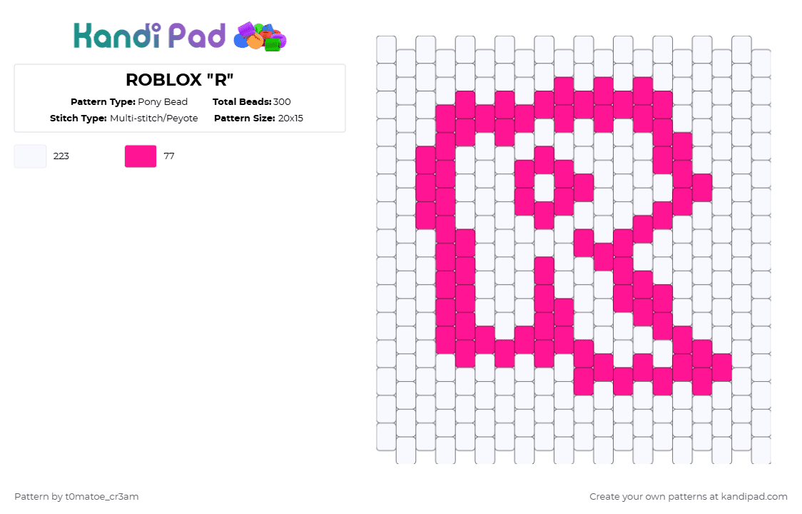 ROBLOX "R" Pony Bead Pattern - Kandi Pad | Kandi Patterns, Fuse Bead ...