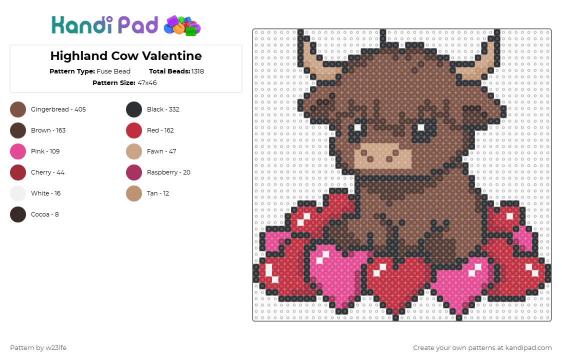 Highland Cow Valentine Fuse Bead Pattern - Kandi Pad | Kandi Patterns ...
