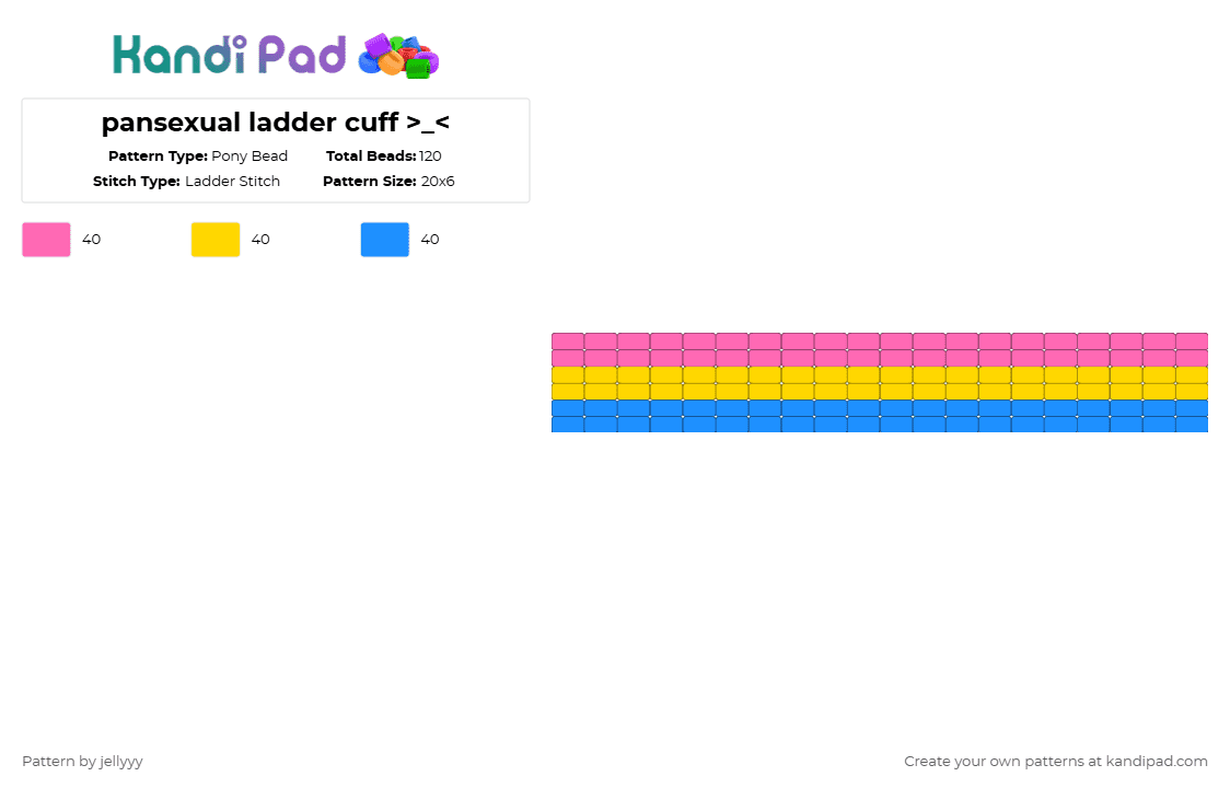 Pansexual ladder cuff >_ Pony Bead Pattern - Kandi Pad | Kandi Patterns ...